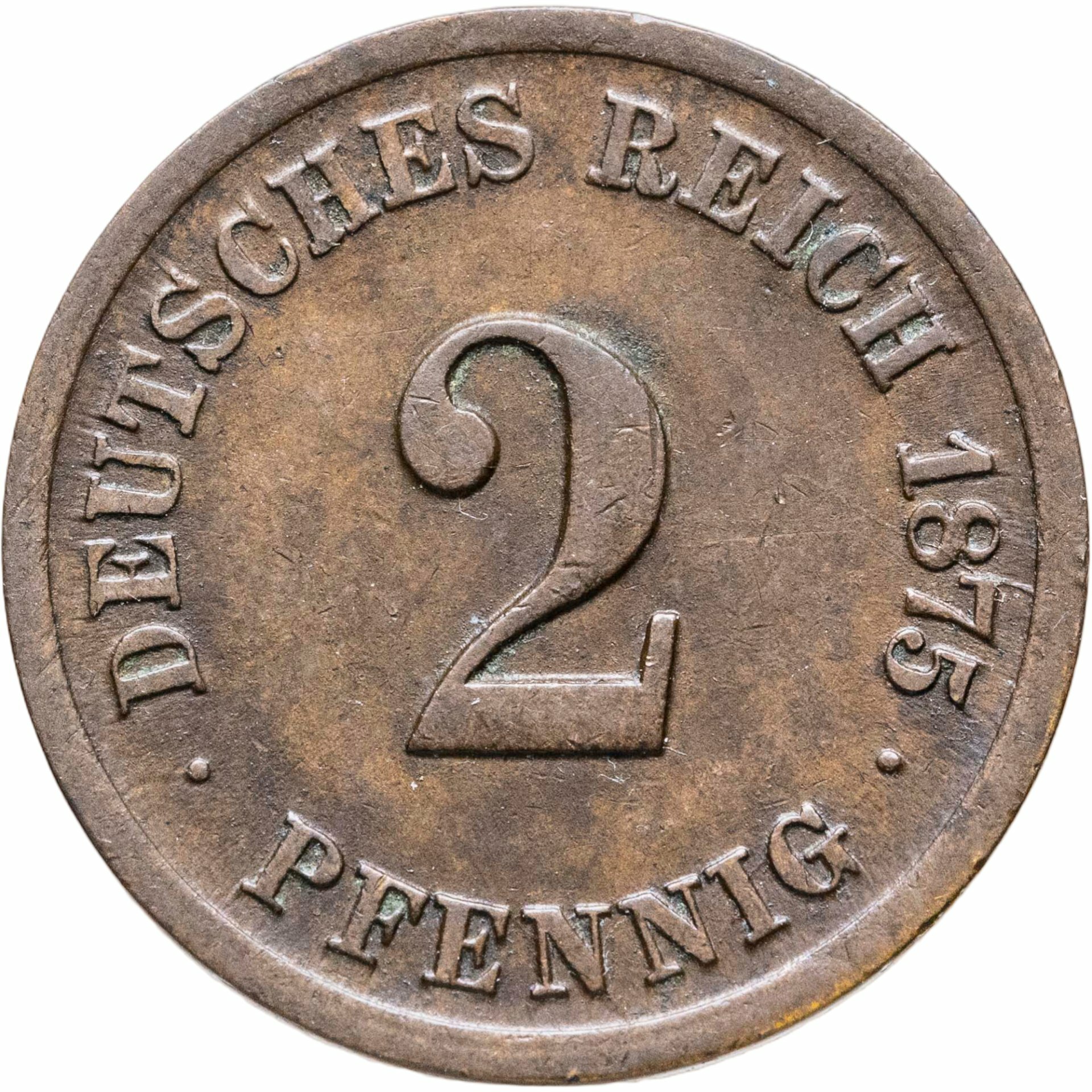 Германия 2 пфеннига (pfennig) 1875 F знак монетного двора: "F" - Штутгарт