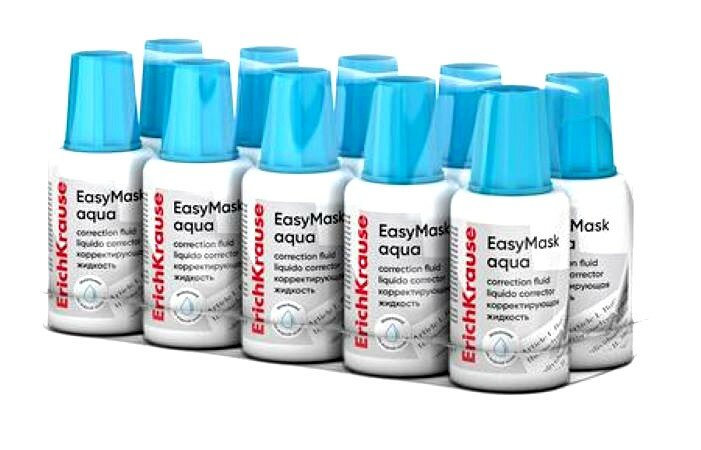 Жидкость корректирующая Erich Krause штрих, 20 мл, EasyMask Aqua, с кисточкой, водный 61926