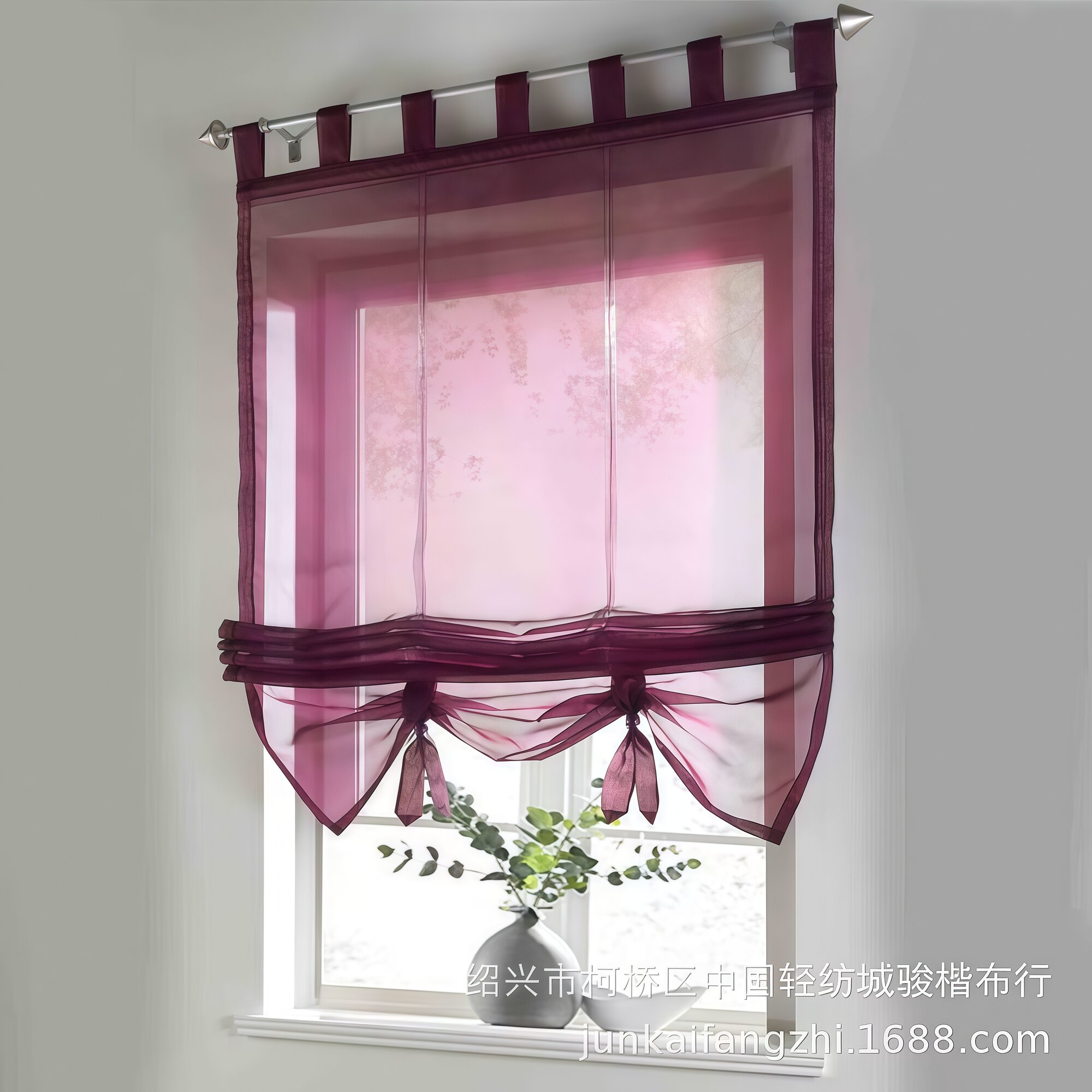 Прозрачные римские шторы из полиэстера 1 шт, бордовый, W100cm x H155cm