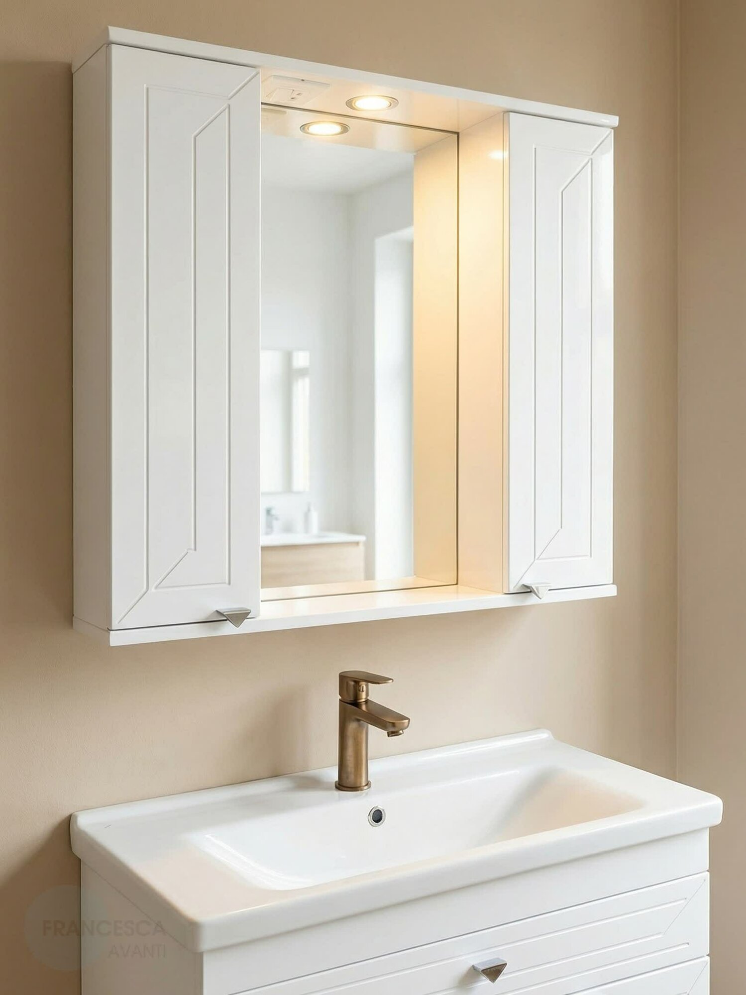 Зеркало в ванную Francesca Avanti Адажио 80 2 шкафа, белый, с подсветкой