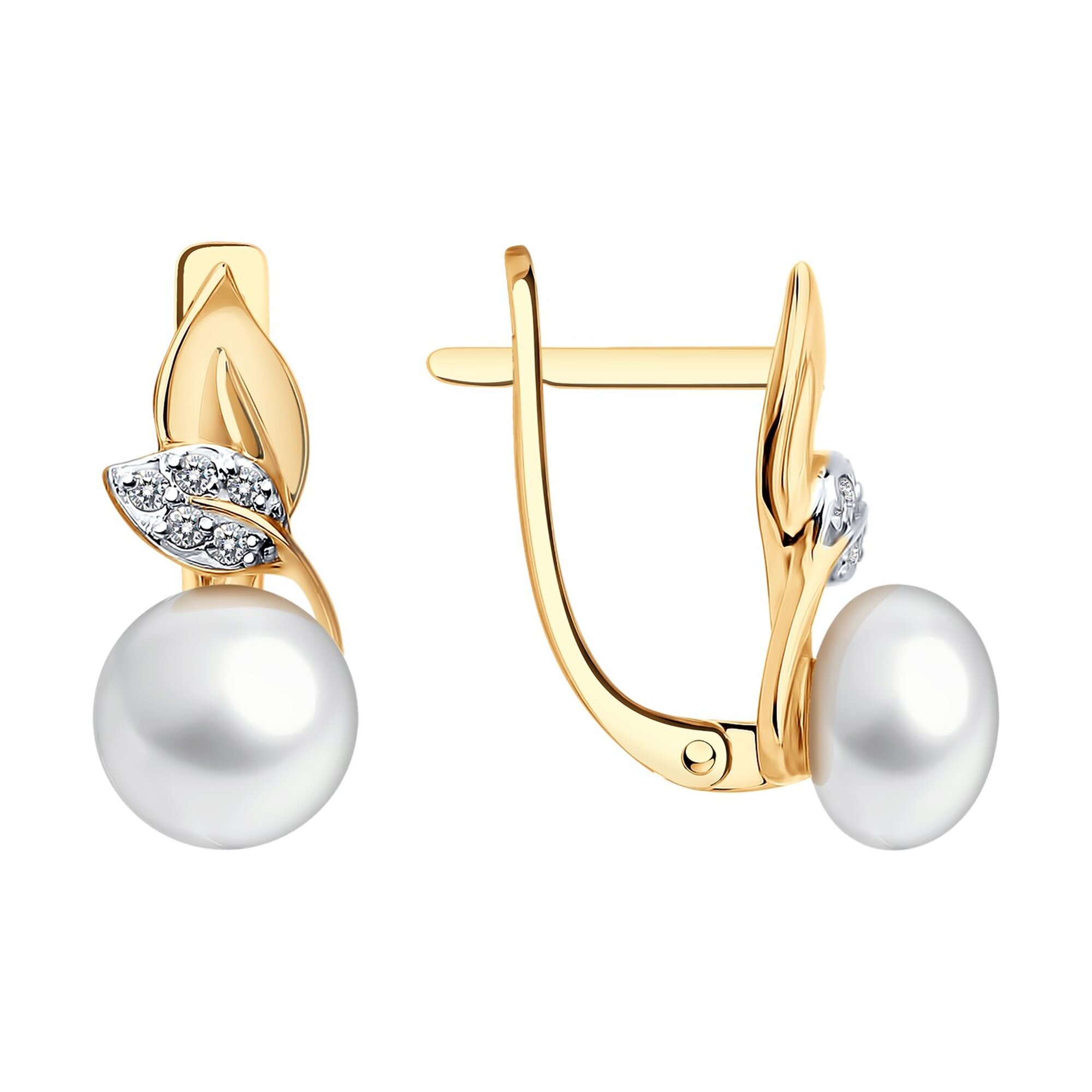 Серьги, красное золото, 585 проба, фианит, жемчуг