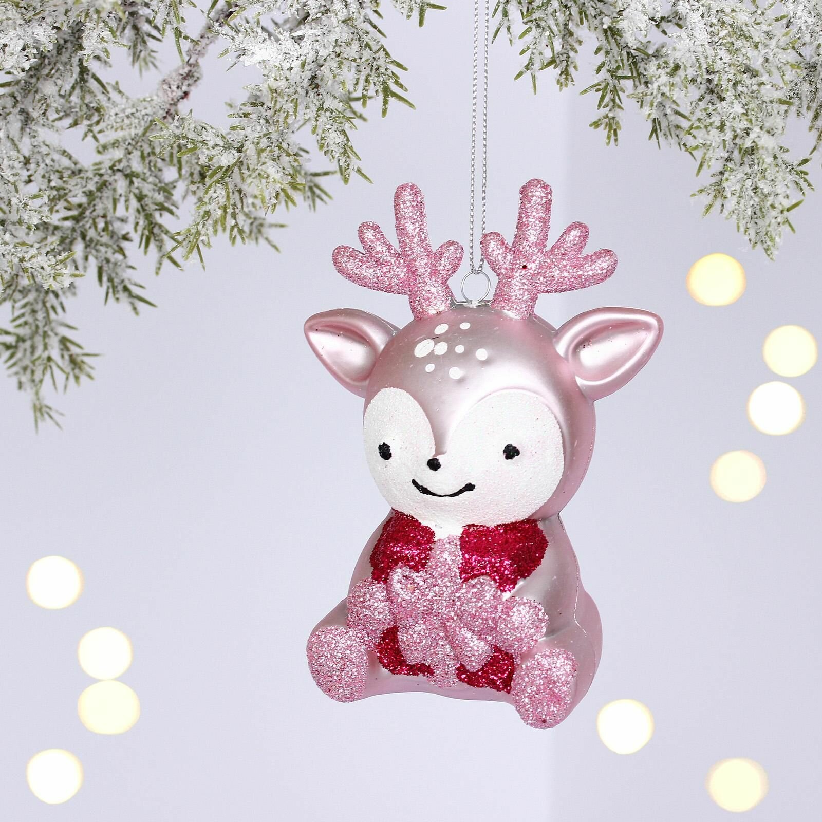 Ёлочная игрушка Серпантин "Весёлая оленёнок" 8х5,5х11,5 см, Розовая