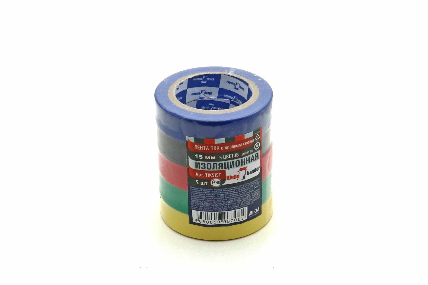 Изолента ПВХ 15мм х 10м (комплект5шт, 5цв.) Klebebander 66585-А