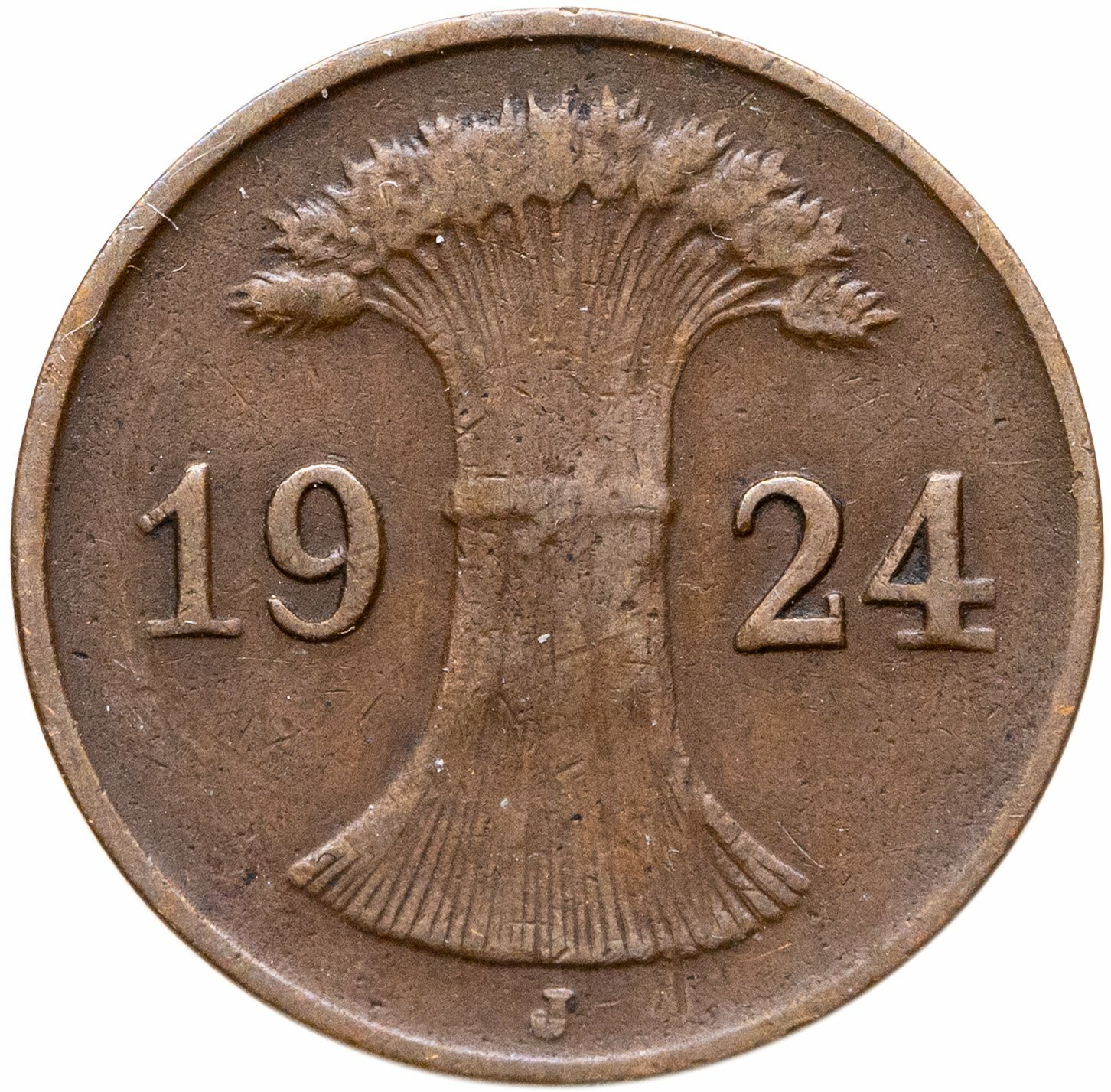 Германия 1 рейхспфенниг 1924 J, Бронза, в сохранности VF