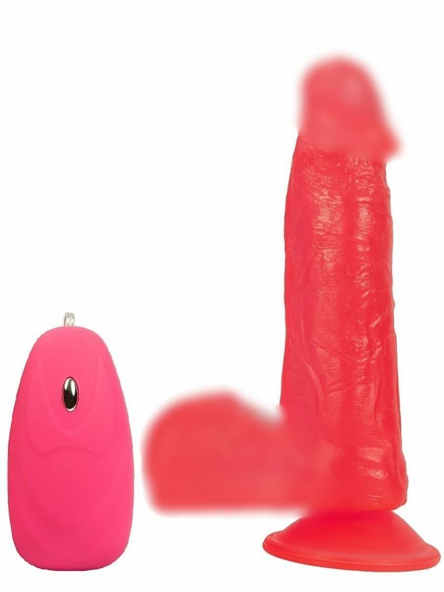 Вибратор на присоске, розовый, с выносным блоком управления, гелевый, реалистичный, 18см