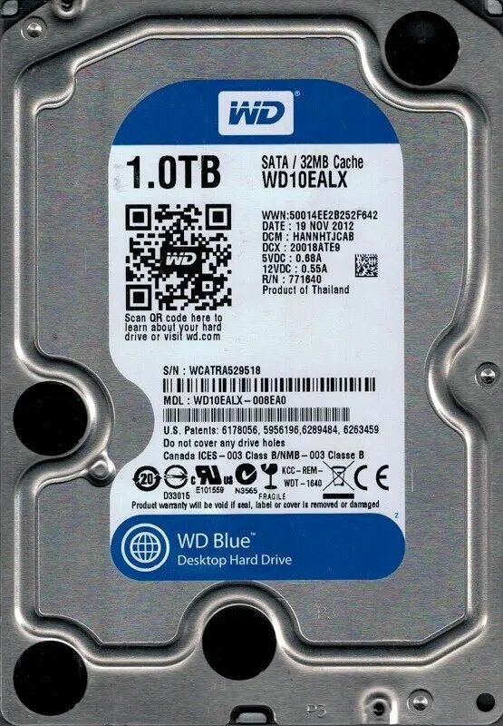 Жесткий диск Western Digital WD10EALX, 1ТБ, для систем видеонаблюдения, 3.5", 5400об/мин, SATA 6GB/s