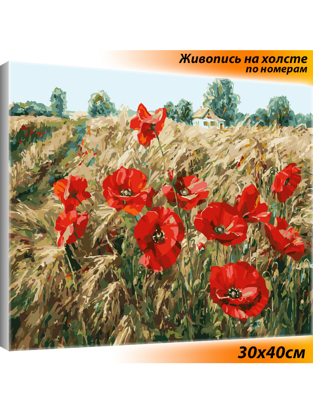 Картина по номерам Белоснежка "Пшеничное поле", Раскраска, Холст на подрамнике 30x40 см, Природа, Поле, Цветы