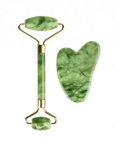 Набор роллер для лица и скребок Гуаша, натуральный нефрит 2 шт.