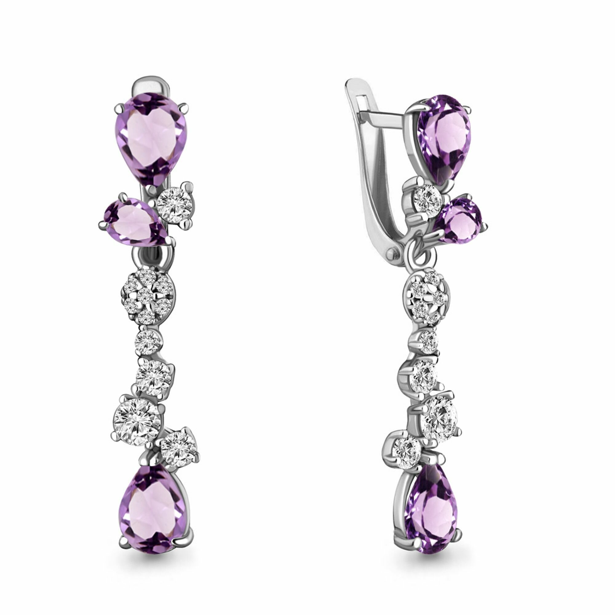 Серьги, серебро, 925 проба, родирование, фианит, аметист