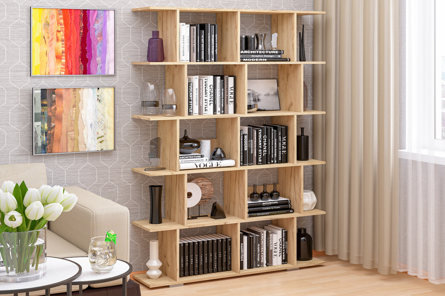 Стеллаж МК"Пирамида" Астра-13, 12 полок, цвет крафт золотой, 182х120х28 см