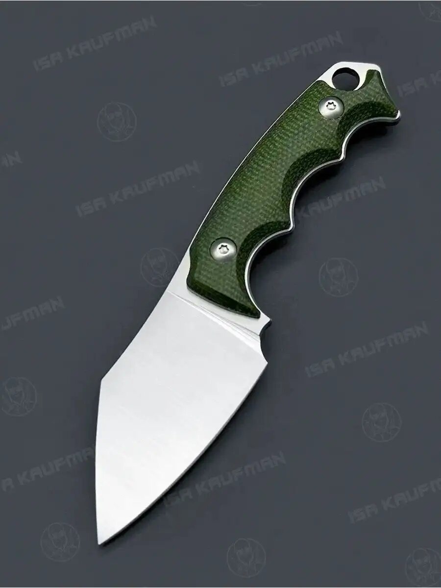 Нож c фиксированным клинком из стали 14C28N, городской фиксед, кайдекс ножны, крепление g-clip, рукоять микарта, танто, зеленый
