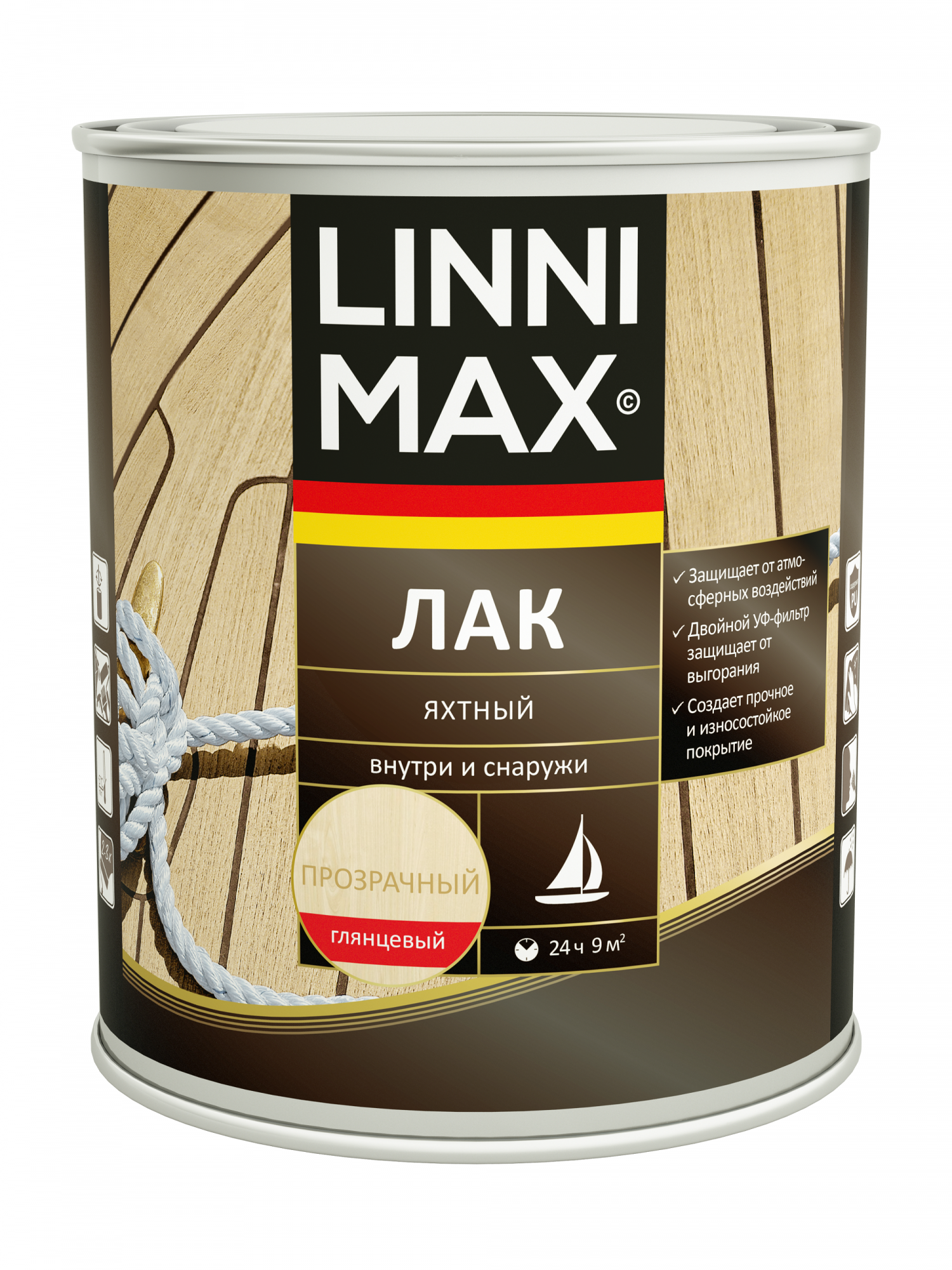 Лак яхтный LINNIMAX для наружных и внутренних работ, алкидно-полиуретановый, глянцевый 0,75л