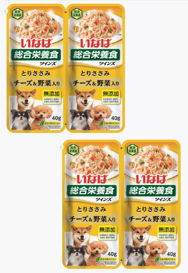 Влажный корм для собак Inaba Twins, куриное филе с овощами и сыром, пауч, 2 шт х 80 гр (4 шт х 40 гр)