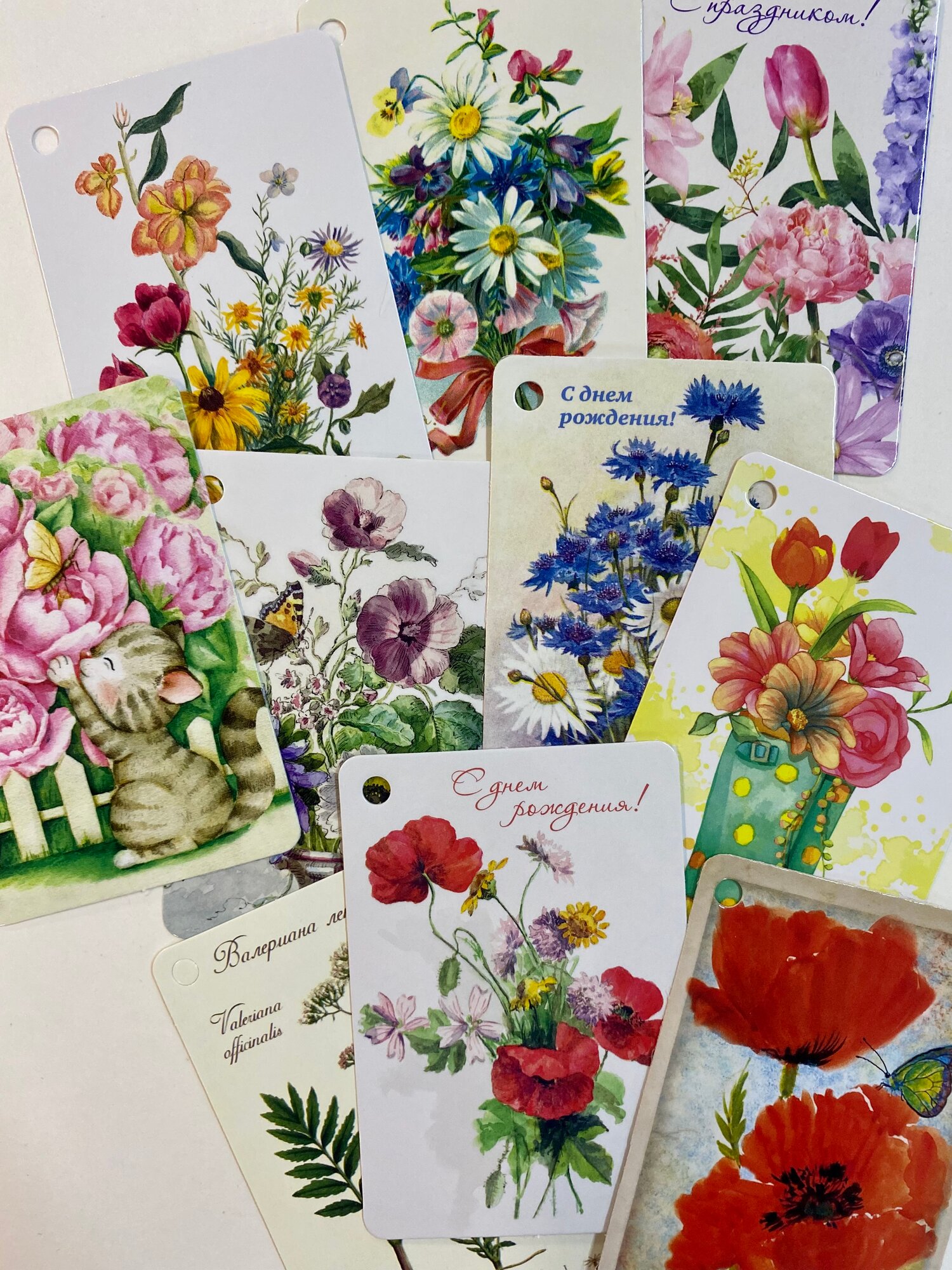 Набор мини открыток , бирок для подарков «Цветы», Даринчи