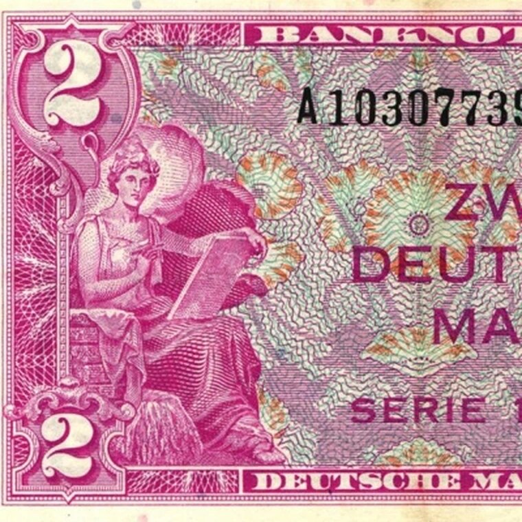 2 марки 1948 Федеративная Республика Германия, сувенирная копия, банкноты и купюры редкие коллекционные