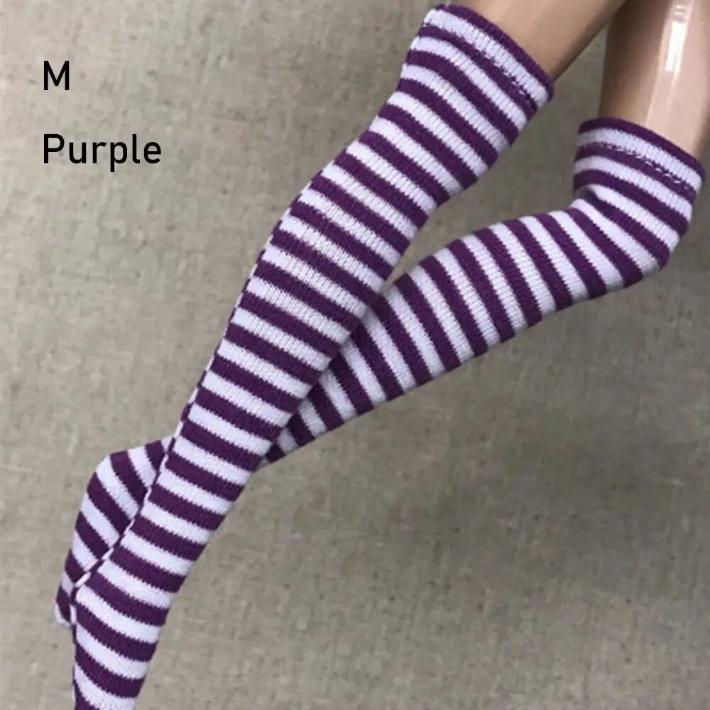 SIRENXI 1/6 кукольные носки, полосатые, хлопок, размер S/M, детские Фиолетовый, purple-M