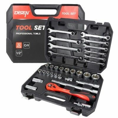 Набор инструментов 32 предметов, 1/2" (6гр.), 8-32 мм, в кейсе