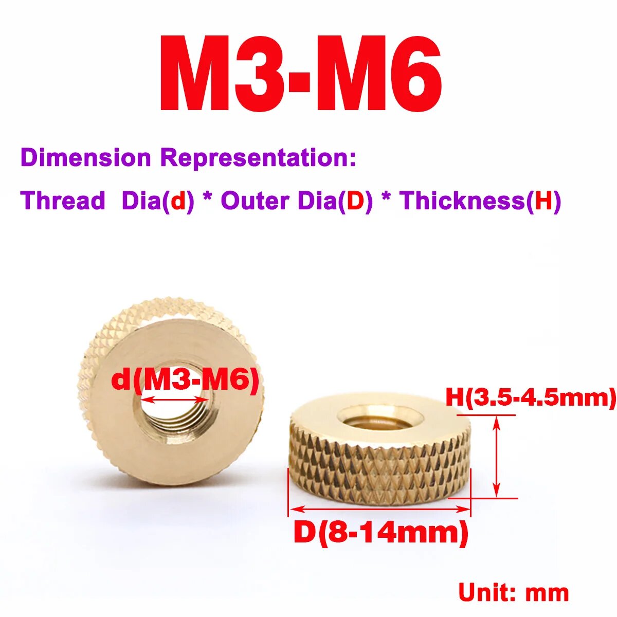 Медные регулирующие гайки Anilox M3-M6 3pcs M5X12X4.5