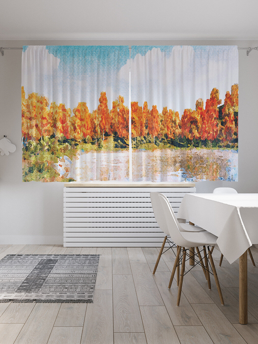 Фотошторы короткие "Осень у озера", 2 полотна шириной по 145 см, высота 180 см, JoyArty