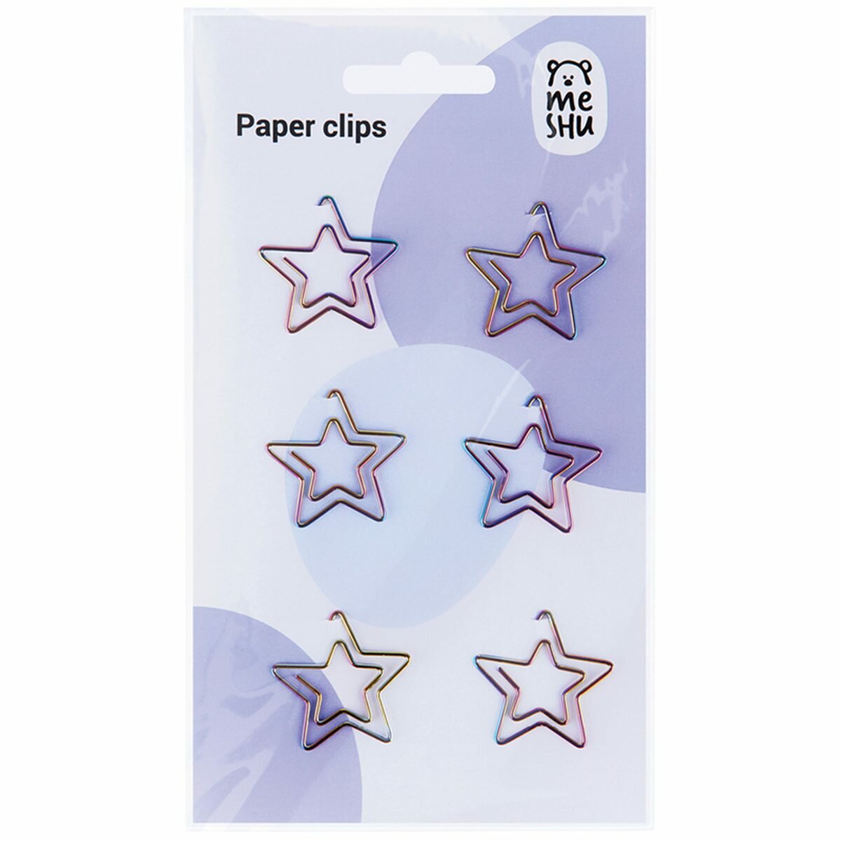 Скрепки фигурные Meshu "Stars", 25мм, пакет с европодвесом, 6шт. (MS_41585), 24 уп.