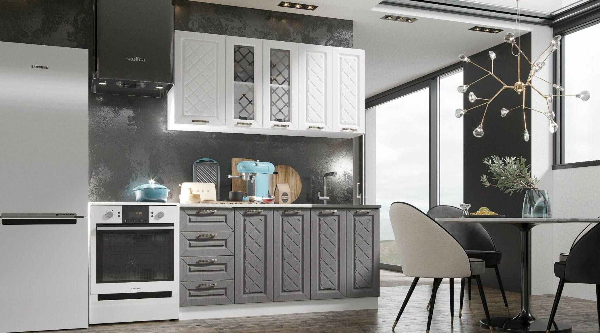 Кухонный гарнитур Агава 1.6 м Акация белая/Трюфель