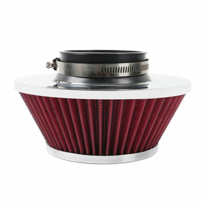 (1 шт.) Автомобильный воздушный фильтр с плоской грибовидной головкой 76 мм - красная железная сетка
