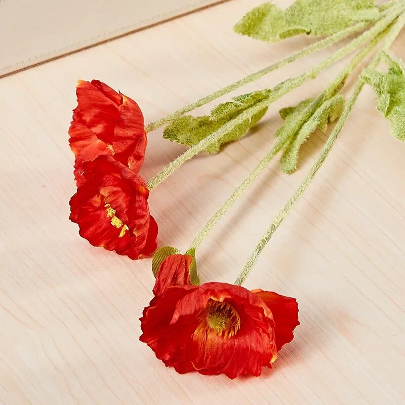 Искусственные цветы мака шелковые 4 штуки Красный, Sunset red