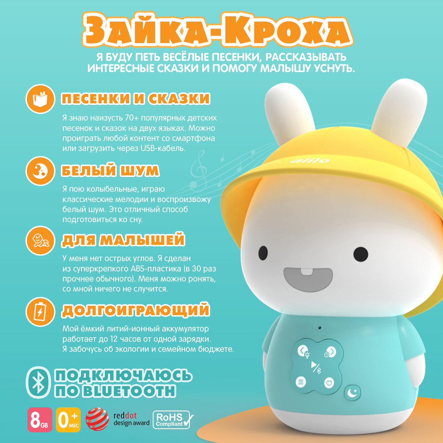 Музыкальная обучающая игрушка Зайка-Кроха alilo G9. Для детей. Bluetooth, сказки, песенки