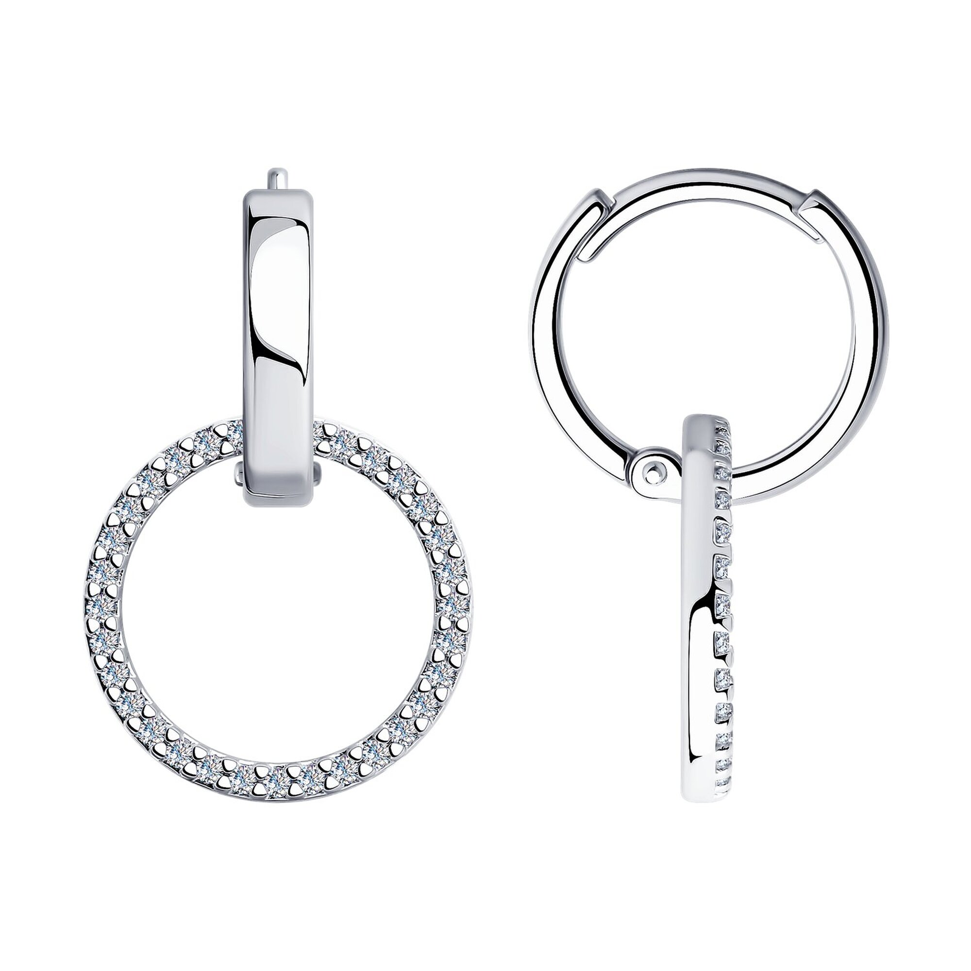 Серьги трансформеры, серебро, 925 проба, родирование, фианит