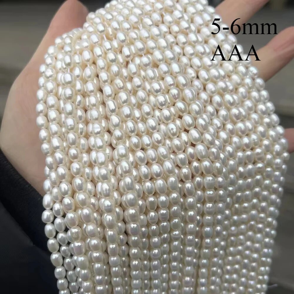 AAA белые почти круглые бусины из натурального пресноводного жемчуга 6,5-5 мм 5-6mm Rice shape