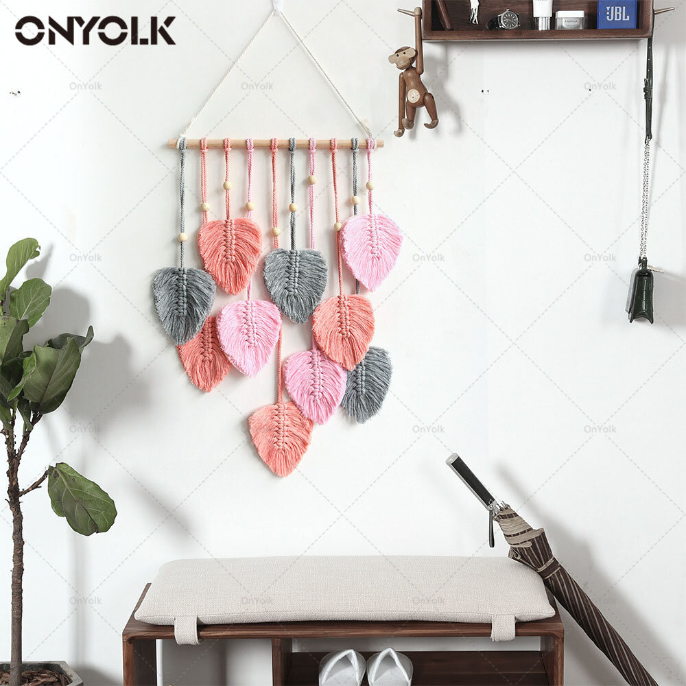 Настенный гобелен из листьев Панно настенное макраме