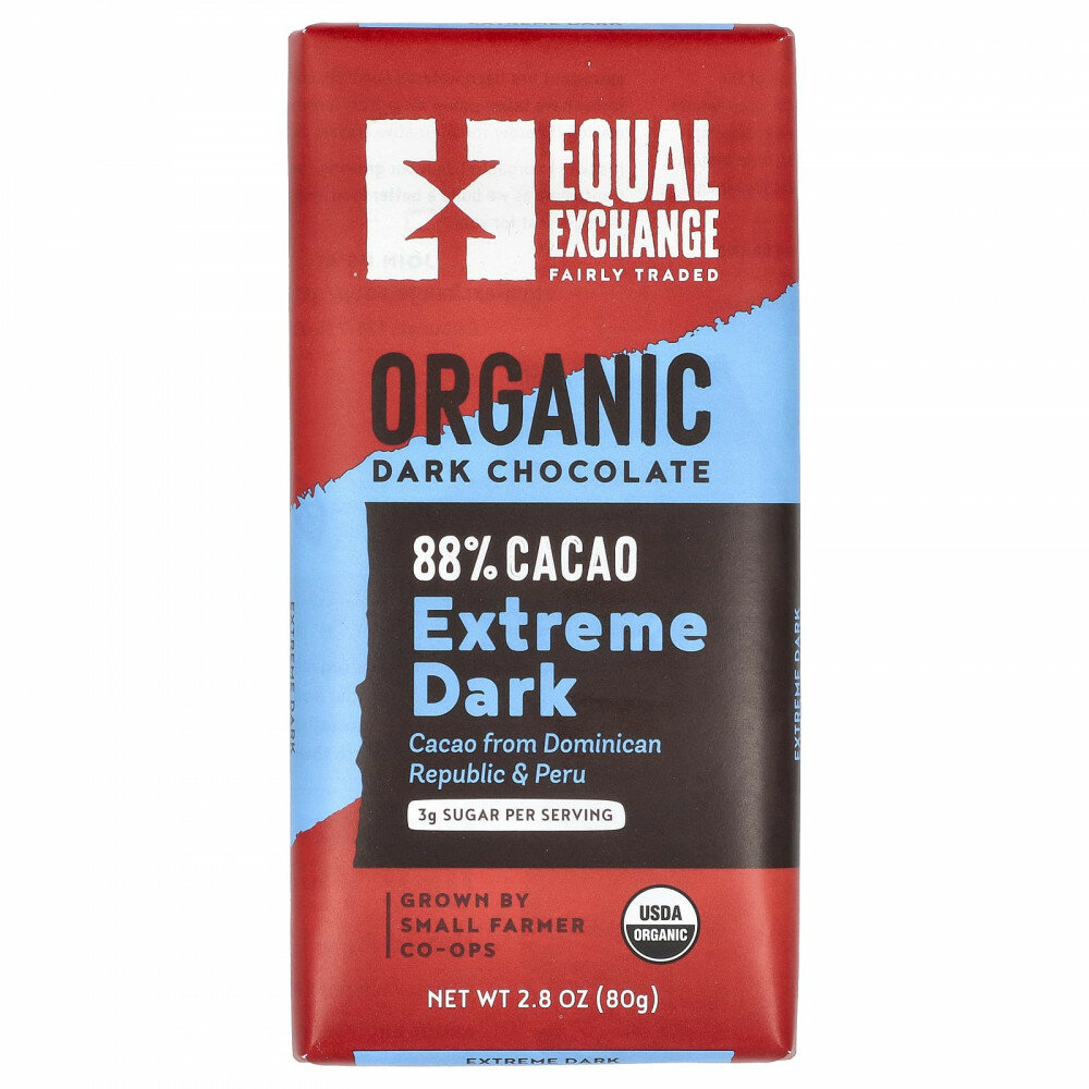 Equal Exchange, органический тёмный шоколад, экстрачерный, 88% какао, 80 г (2,8 унции)