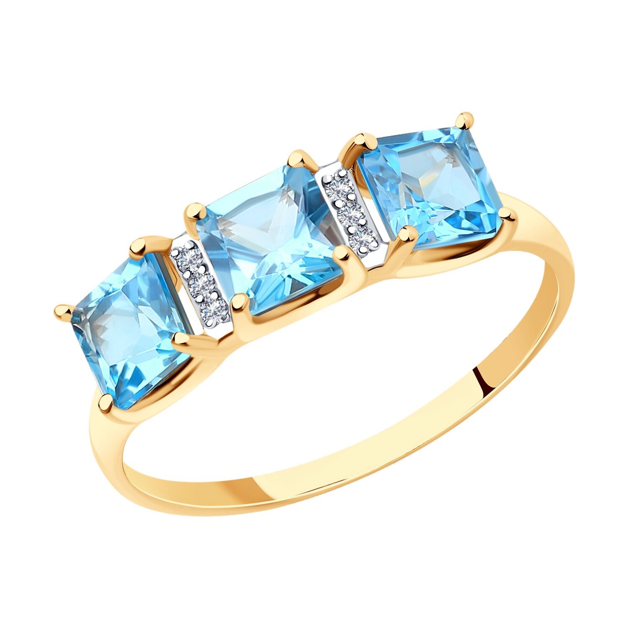 Кольцо дорожка, красное золото, 585 проба, топаз, фианит