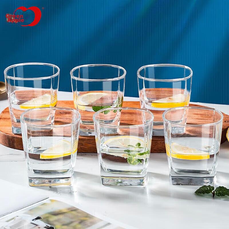 Green Apple Lead-Free Glass Cups, Wine Glasses, Whiskey Glasses, Beer Glasses, Water Cups, Tea Cups, Set of 6, ES5102, 250ml