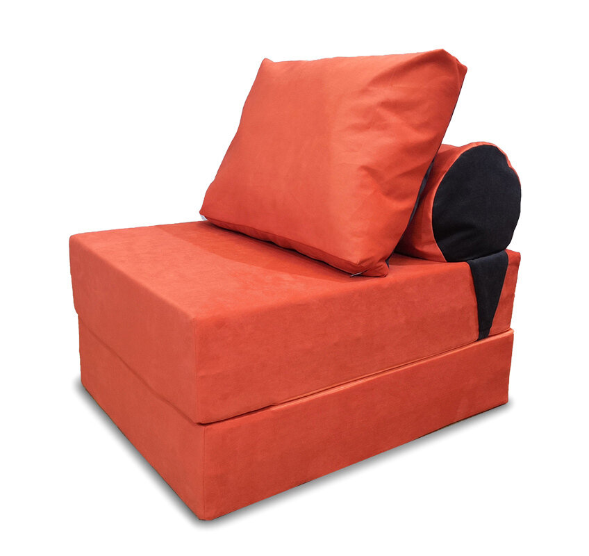 Диван-кровать 80х90см велюр оранжево-черный PuffMebel бескаркасный диван-трансформер