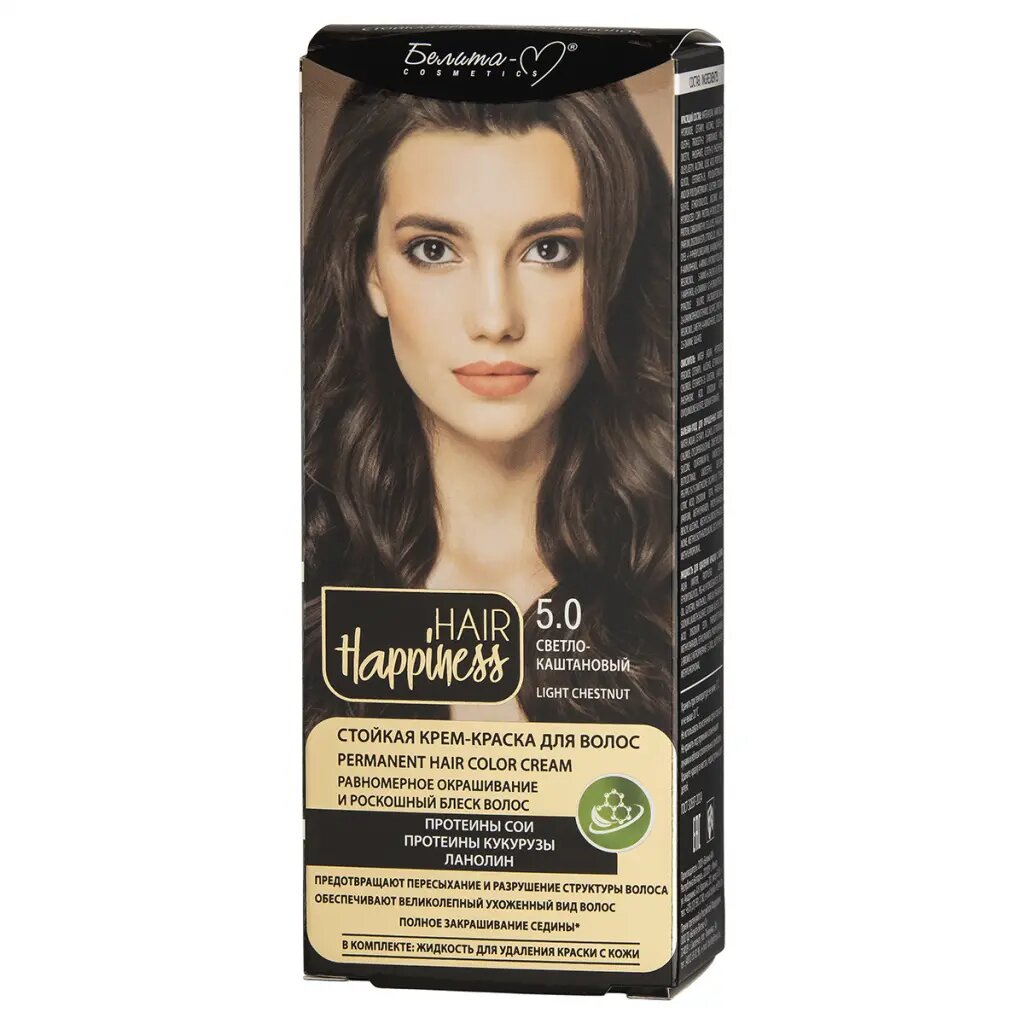 Крем-краска Белита-М Hair Happiness стойкая для волос аммиачная, тон 5.0 Светло-Каштановый