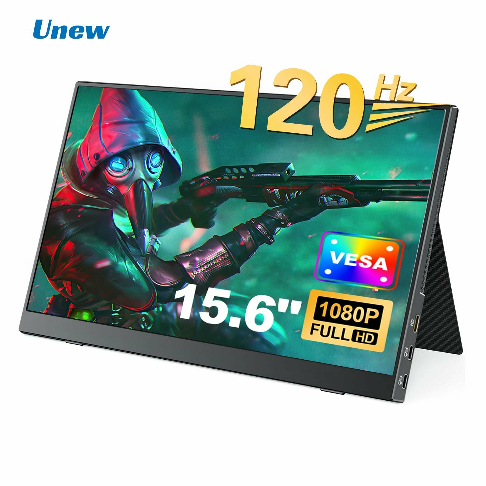 Unew 15,6-дюймовый портативный игровой монитор с частотой 120Hz, IPS-дисплеем 19201080, разъёмами HDMI/USB Type-C для ноутбука и PS5