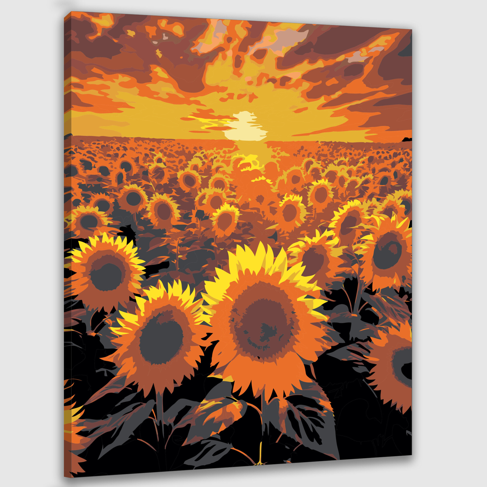 Картина по номерам 40x50 см, подсолнухи, поле, свет, солнце, золотистый, ряды, яркий, желтый, узор, завораживающий