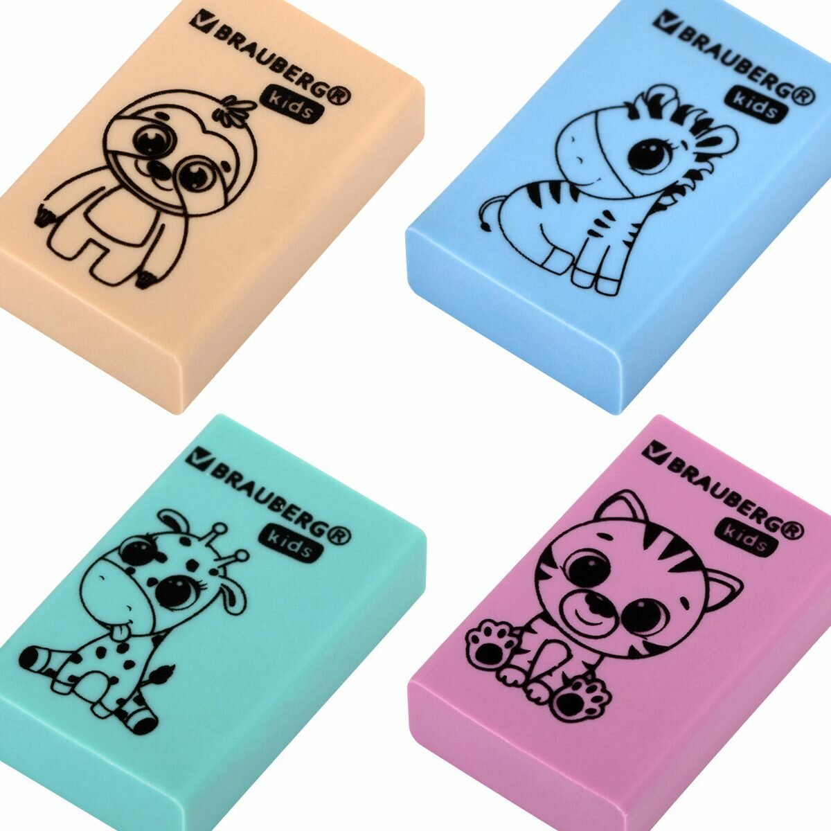Ластик Brauberg Kids Школьный, 26х17х7мм, прямоугольный, пастельные цвета (271991), 80шт.
