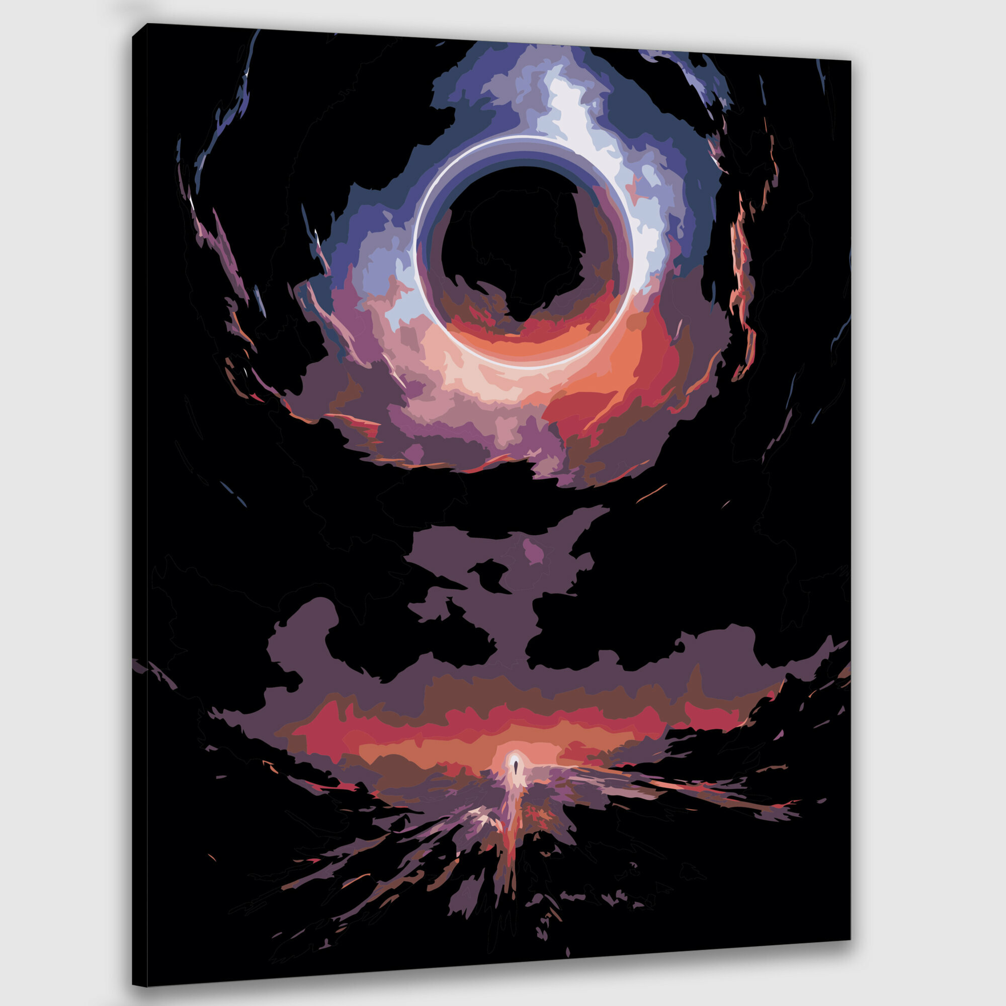 Картина по номерам 40x50 см, лунное затмение, астронавт, Луна, Земля, космос, тень Земли, синий, пурпурный, облака