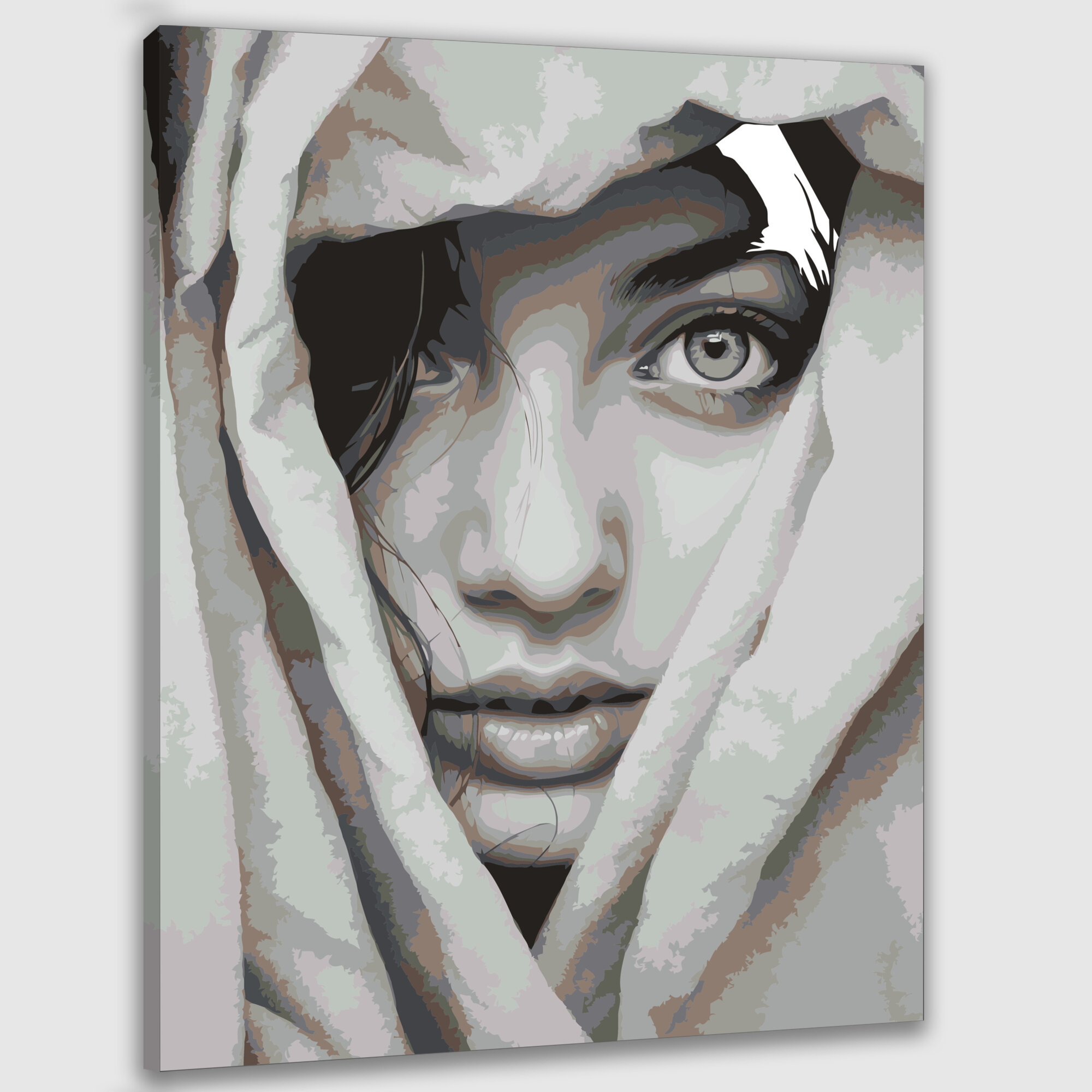 Картина по номерам 40x50 см, карандашный рисунок, Ами Джадд, девушка, лицо, закрыто ватой, таинственность, анонимность