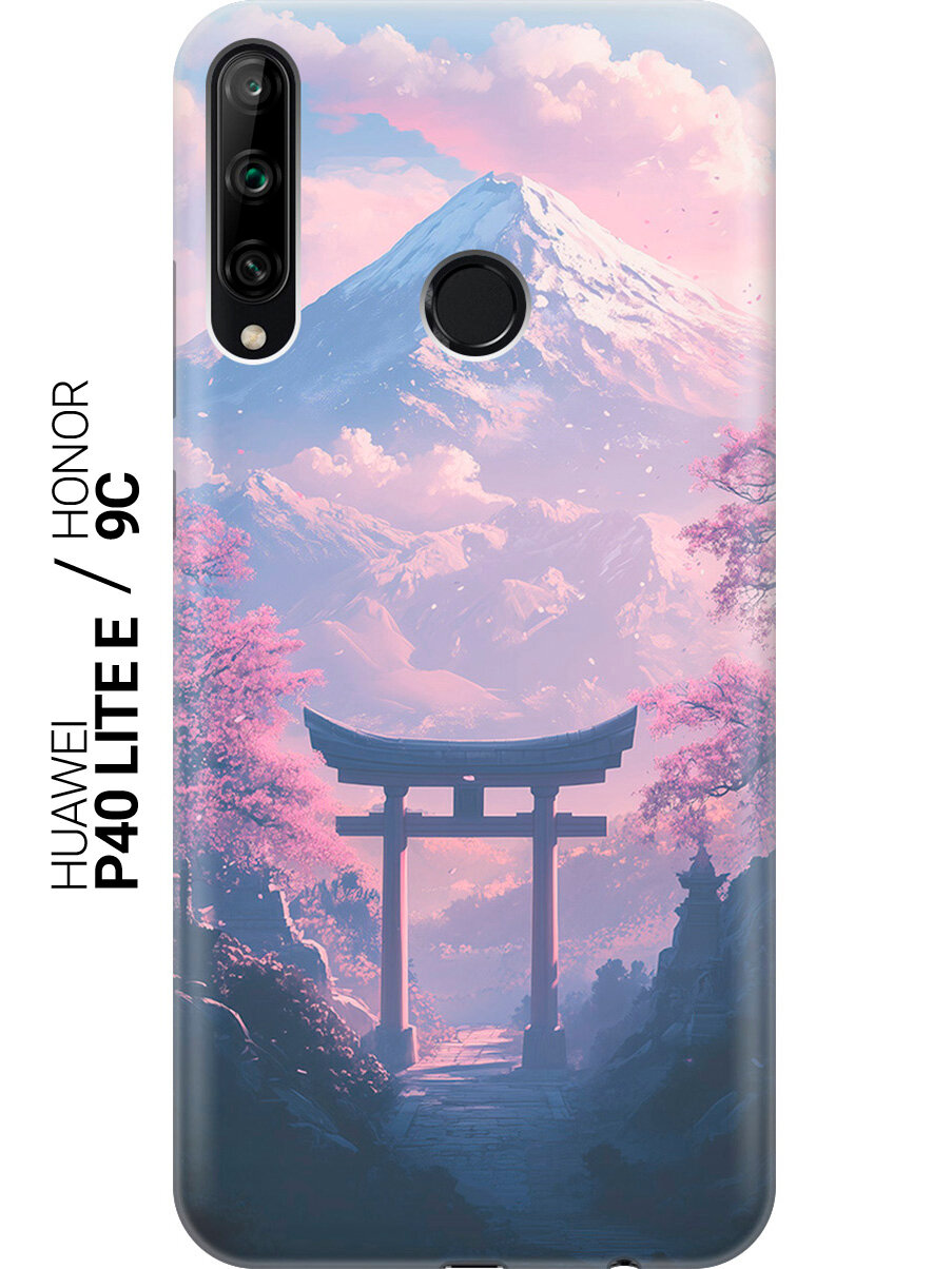 Силиконовый чехол на Honor 9C / Huawei P40 Lite E с принтом "Тории и горы"
