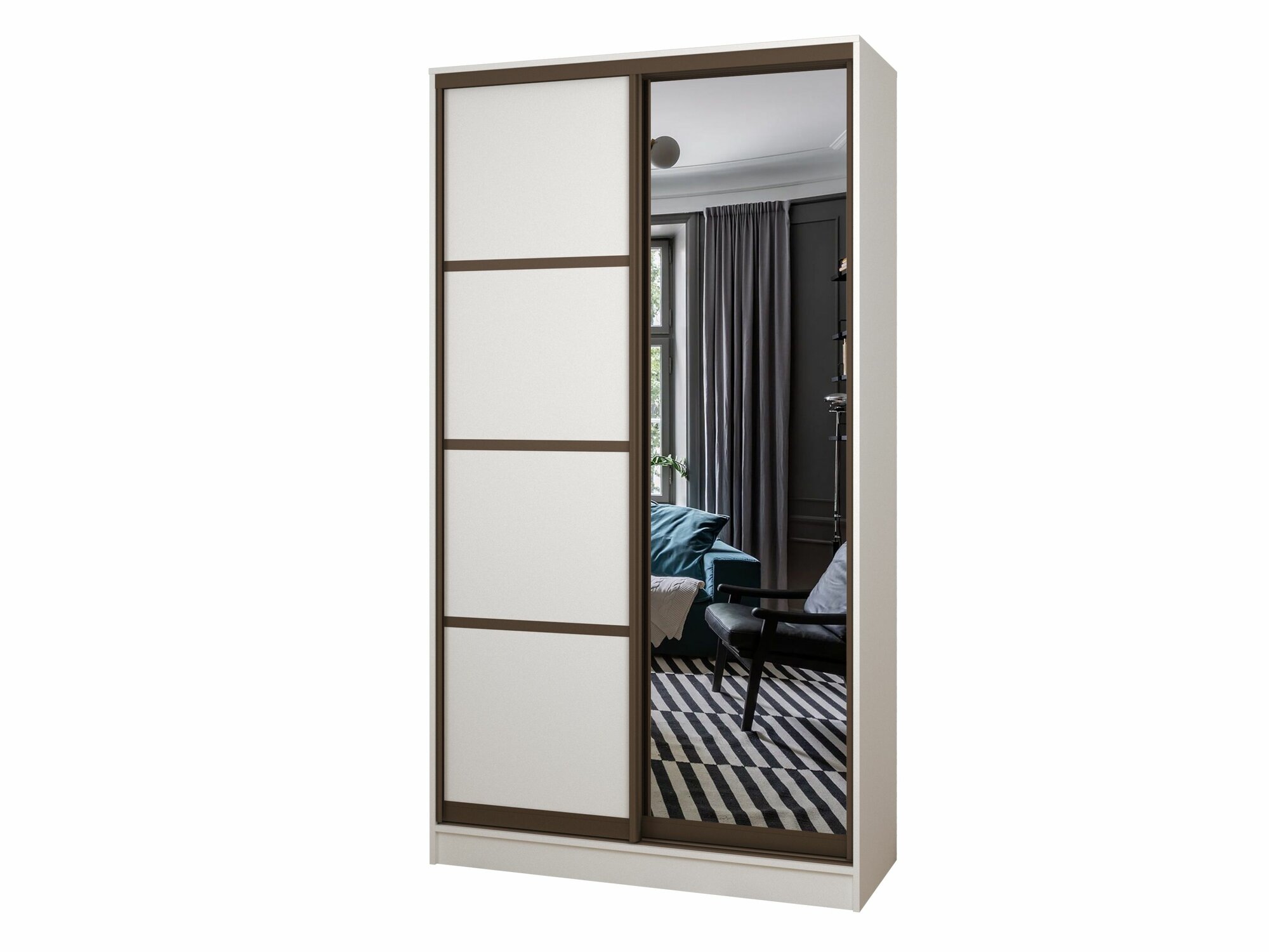 Шкаф-купе Борнео-2-2 двухдверный, 110х50х200, наполнение 2.1В, белый, с зеркалом