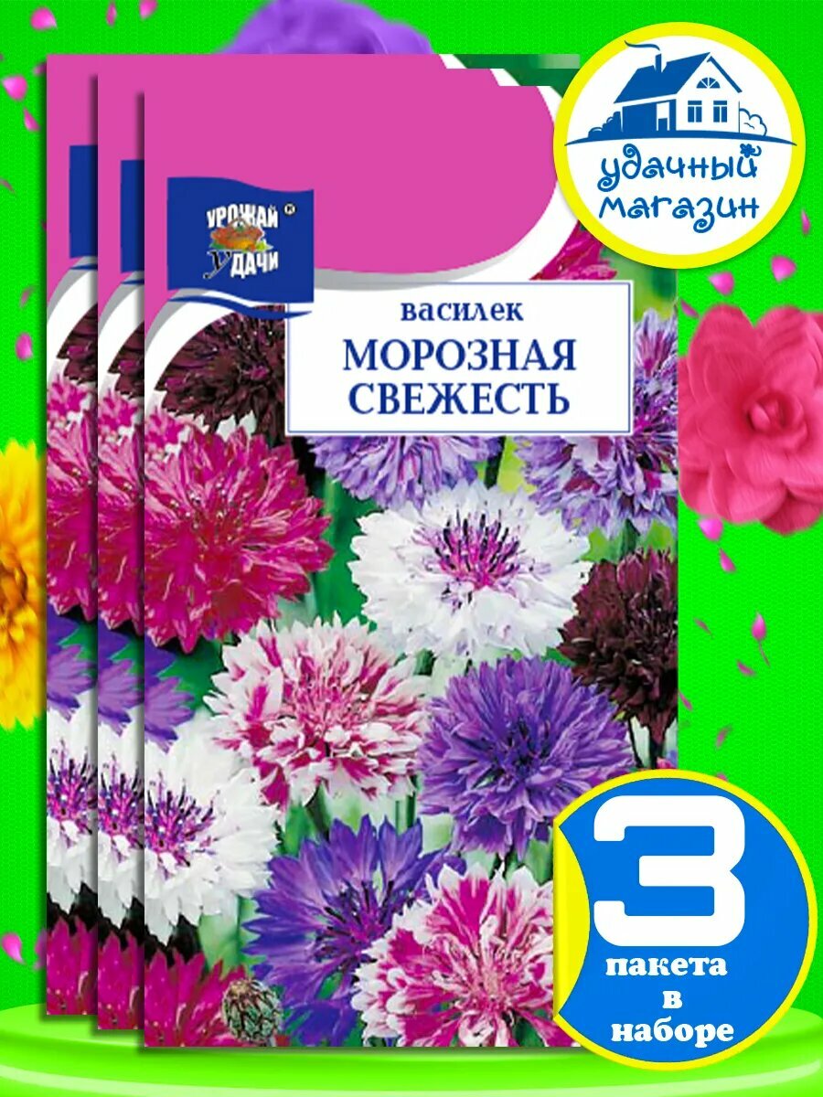 Семена василька Урожай Удачи "Морозная свежесть", махровые, однолетние, 3 упаковки