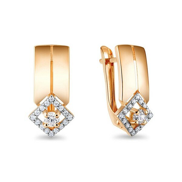 Серьги, красное золото, 585 проба, фианит