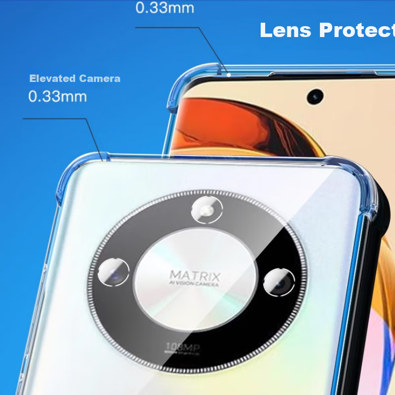 Maikuqi Compatible with Honor X60, Shockproof Phone Case, Full Protection, Airbag, Transparent Protective Cover, Soft Shell TPU - Transparent White