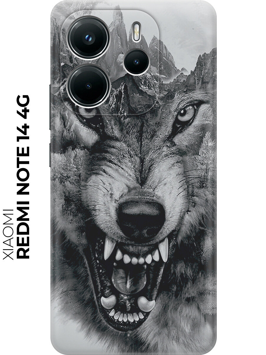 Силиконовый чехол на Xiaomi Redmi Note 14 4G с принтом "Волк в горах"
