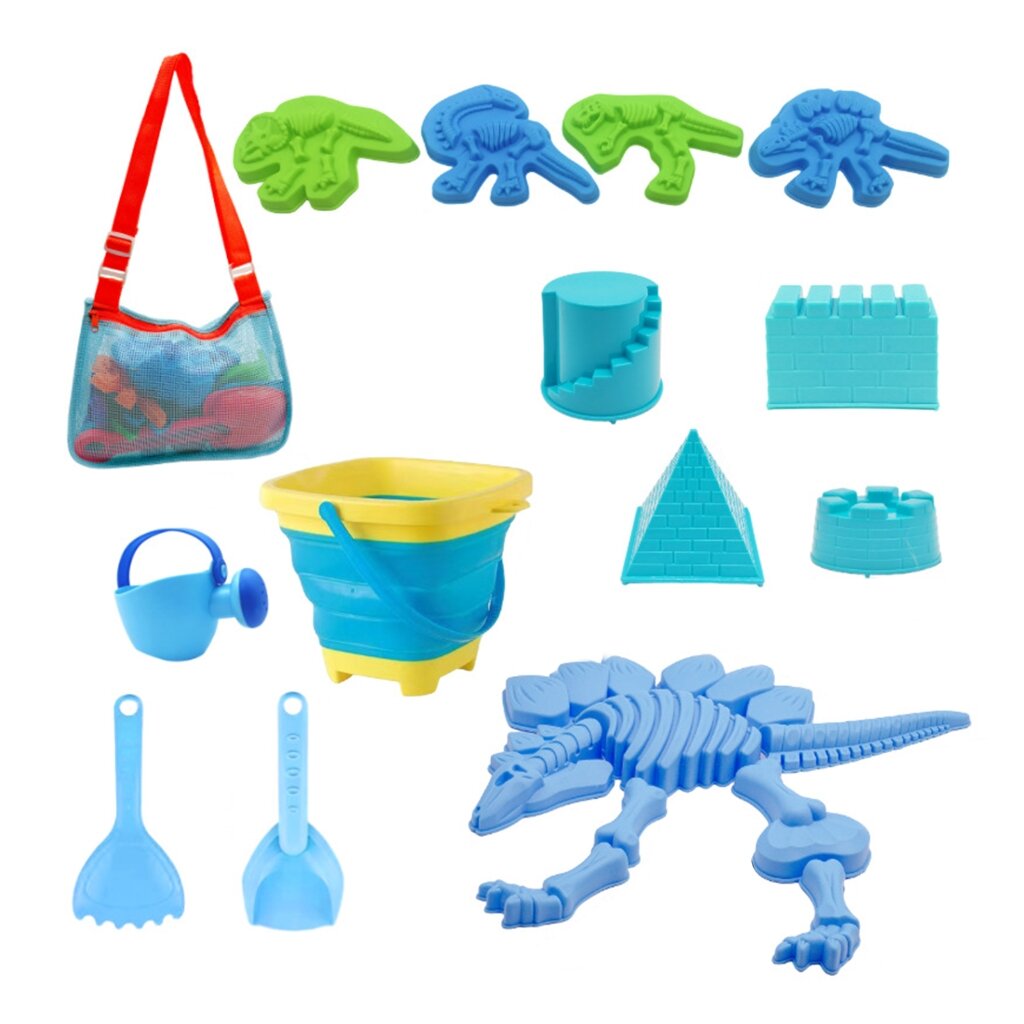 Набор детских песочных игрушек для песочницы со складным ведерком и забавной формой для пляжа и сада на заднем дворе с дорожной сумкой