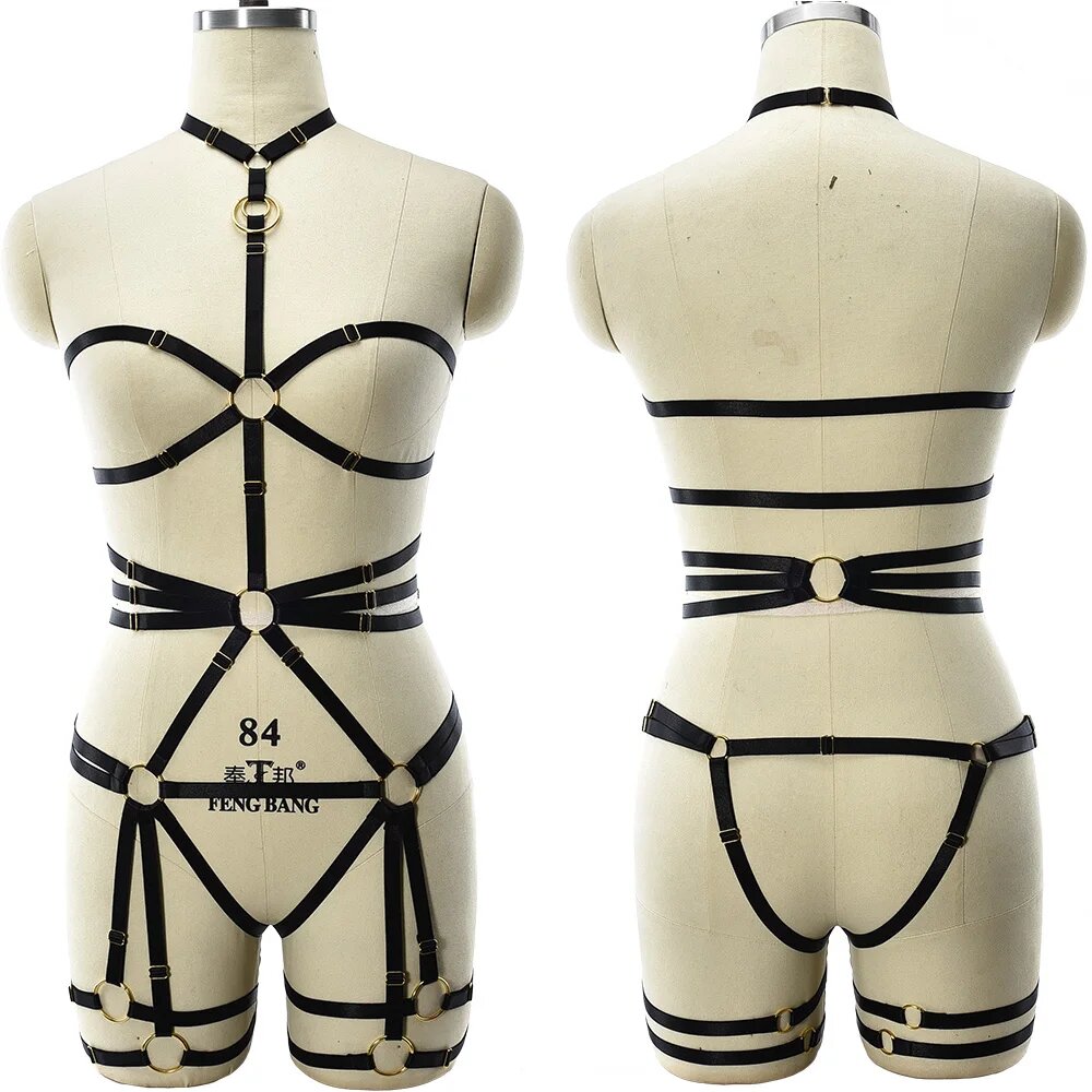 Бондажный ремень для тела, пояс для танцев на пилоне, сексуальное женское белье, подвязки для ног в стиле панк, полый бюстгальтер с открытой грудью, женский черный регулируемый боди