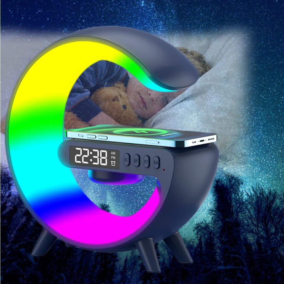 Bluetooth светильник ночник с беспроводной зарядкой, колонкой Многофункциональная LED RGB лампа